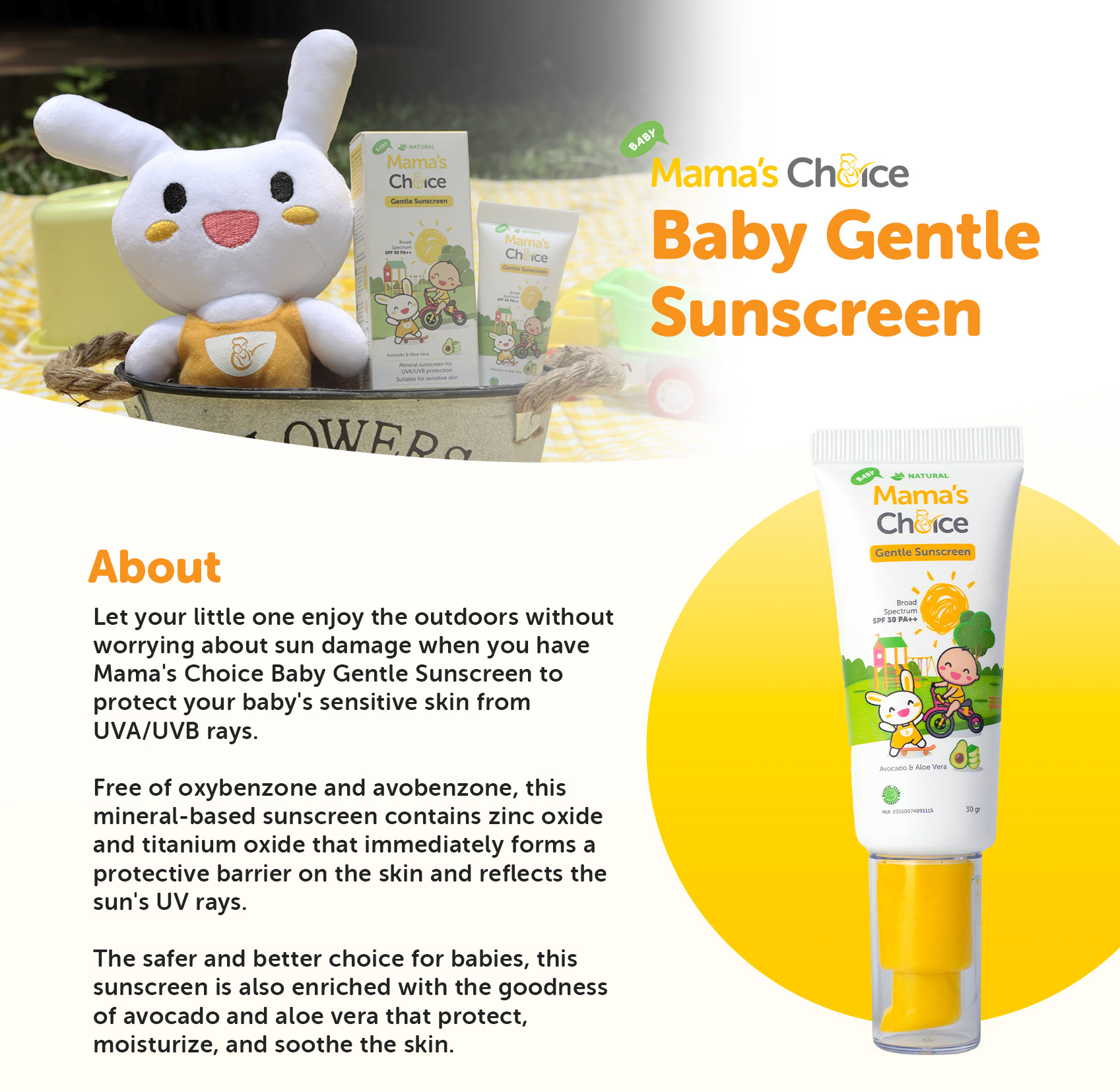 Mama's Choice Baby Gentle Sunscreen SPF30++ Organic Natural Baby ...