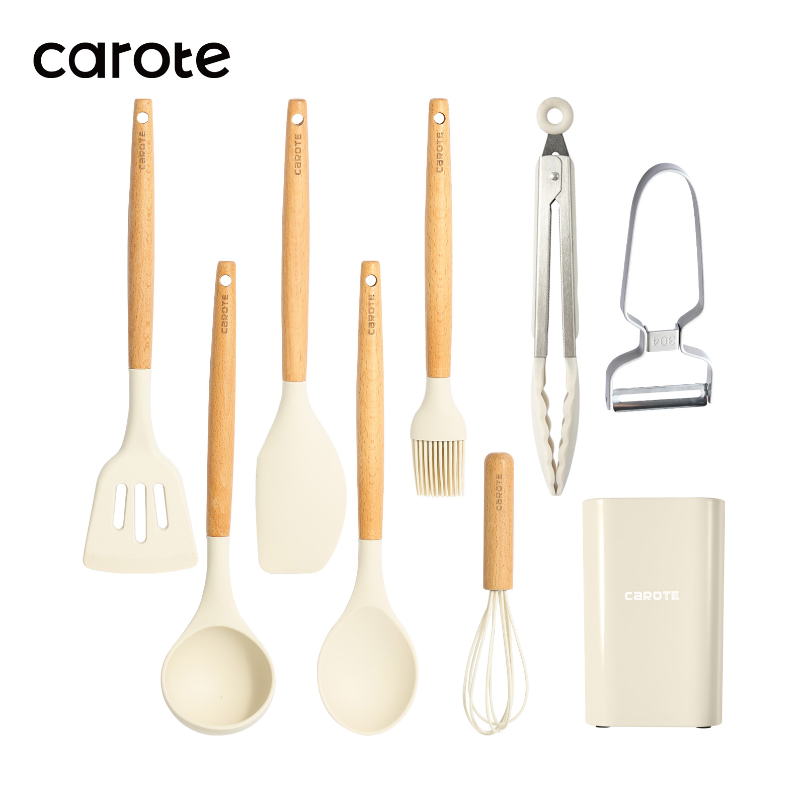 CAROTE Kitchen Tools Set, 9 Pieces, Silicone Cookware Set, High Heat ...