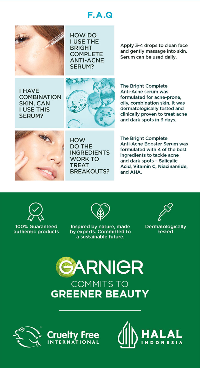 Garnier Bright Complete Anti Acne Booster Serum 30ml Reduce Acne