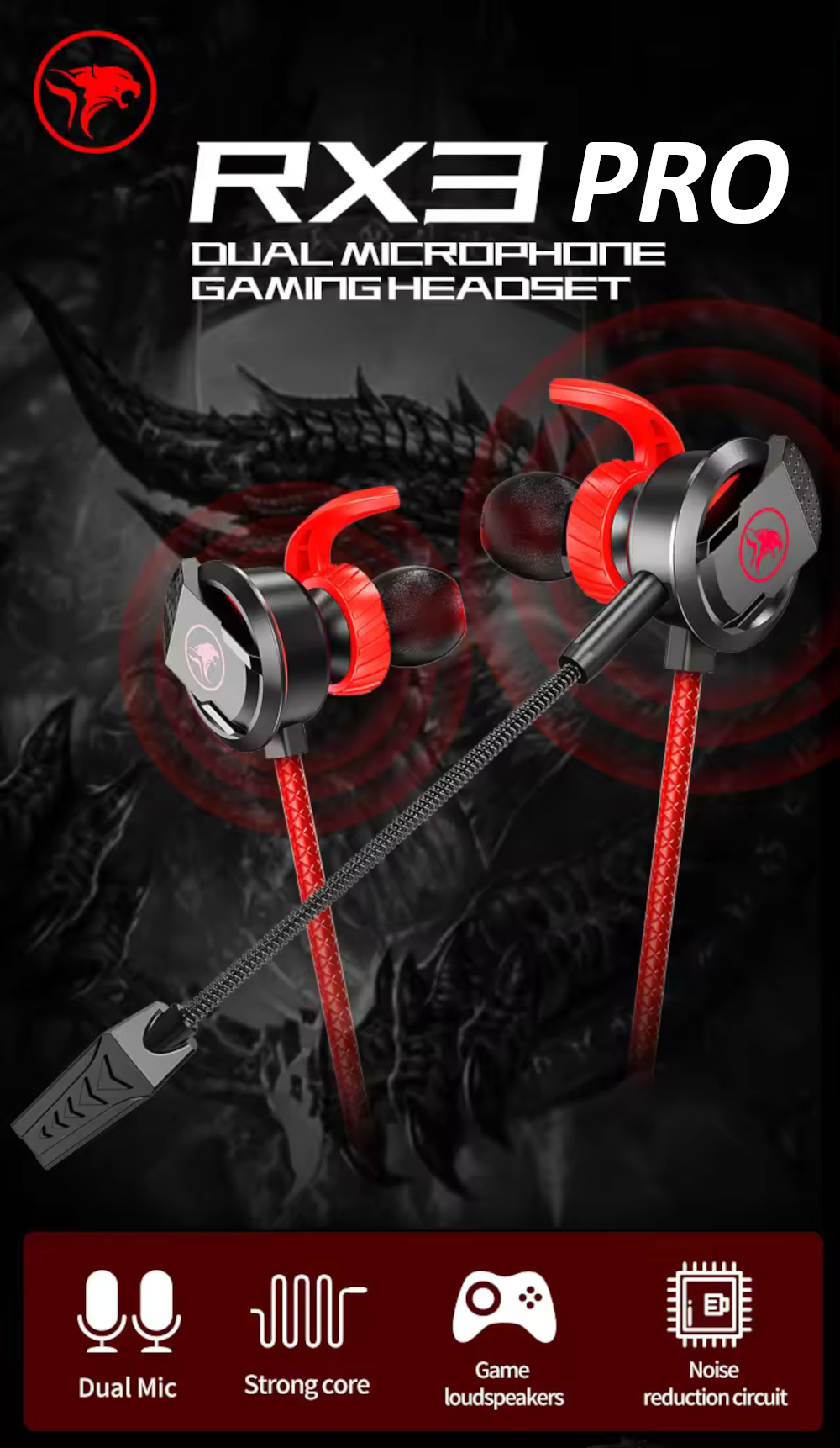 Plextone XMOWI RX3 PRO Gaming Headset With Extended Microphone In-Ear Earphone Noise Reduction 3 ...