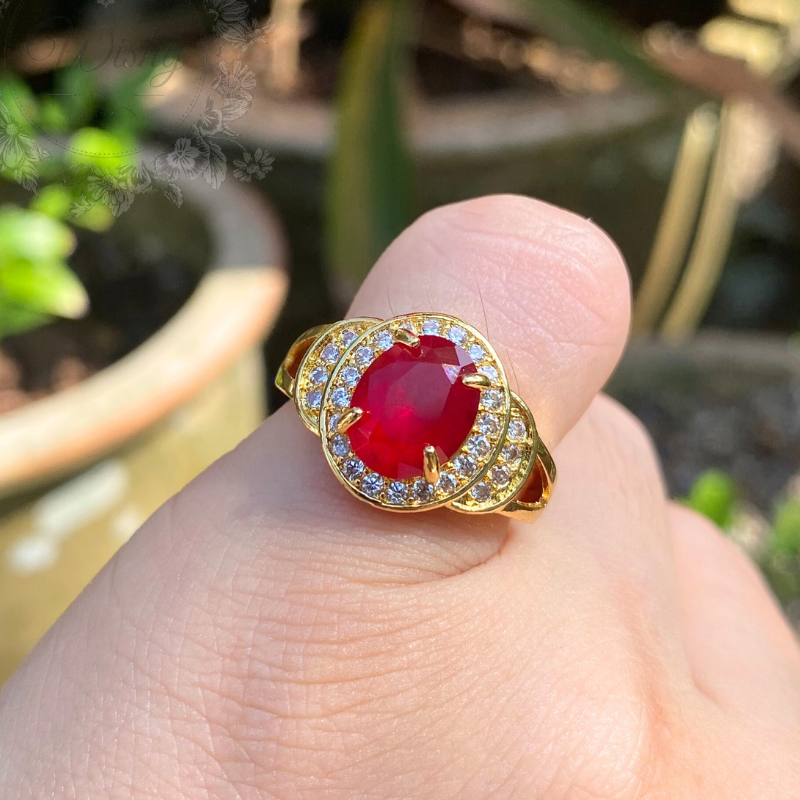 Cincin Emas Suasa Batu Zirconia Bujur Gold Plated Zirconia Oval Stone ...