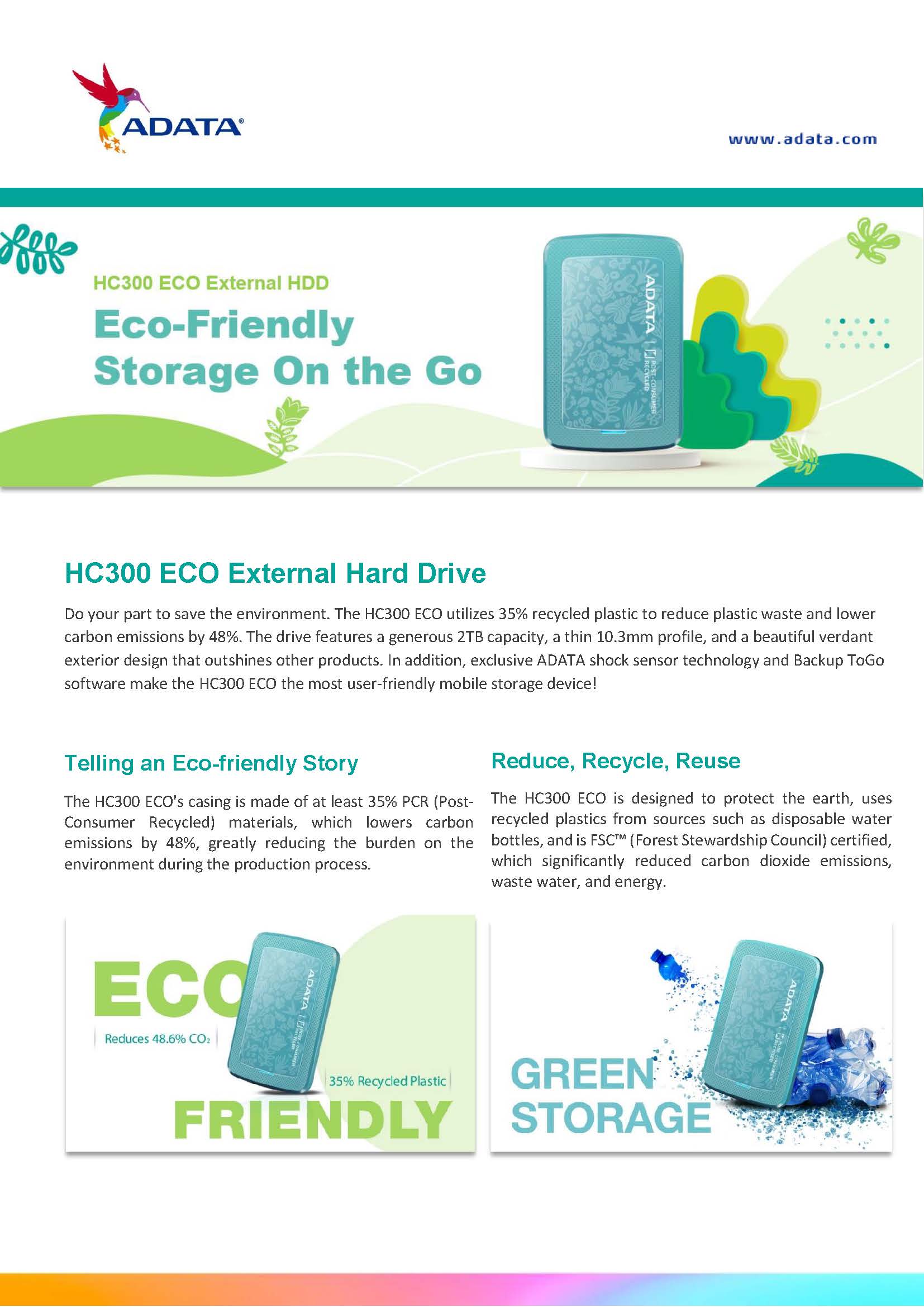 ADATA HC300 Eco USB 3.2 External Hard Disk Drive Portable HDD External HDD 1TB/2TB | Shopee Malaysia