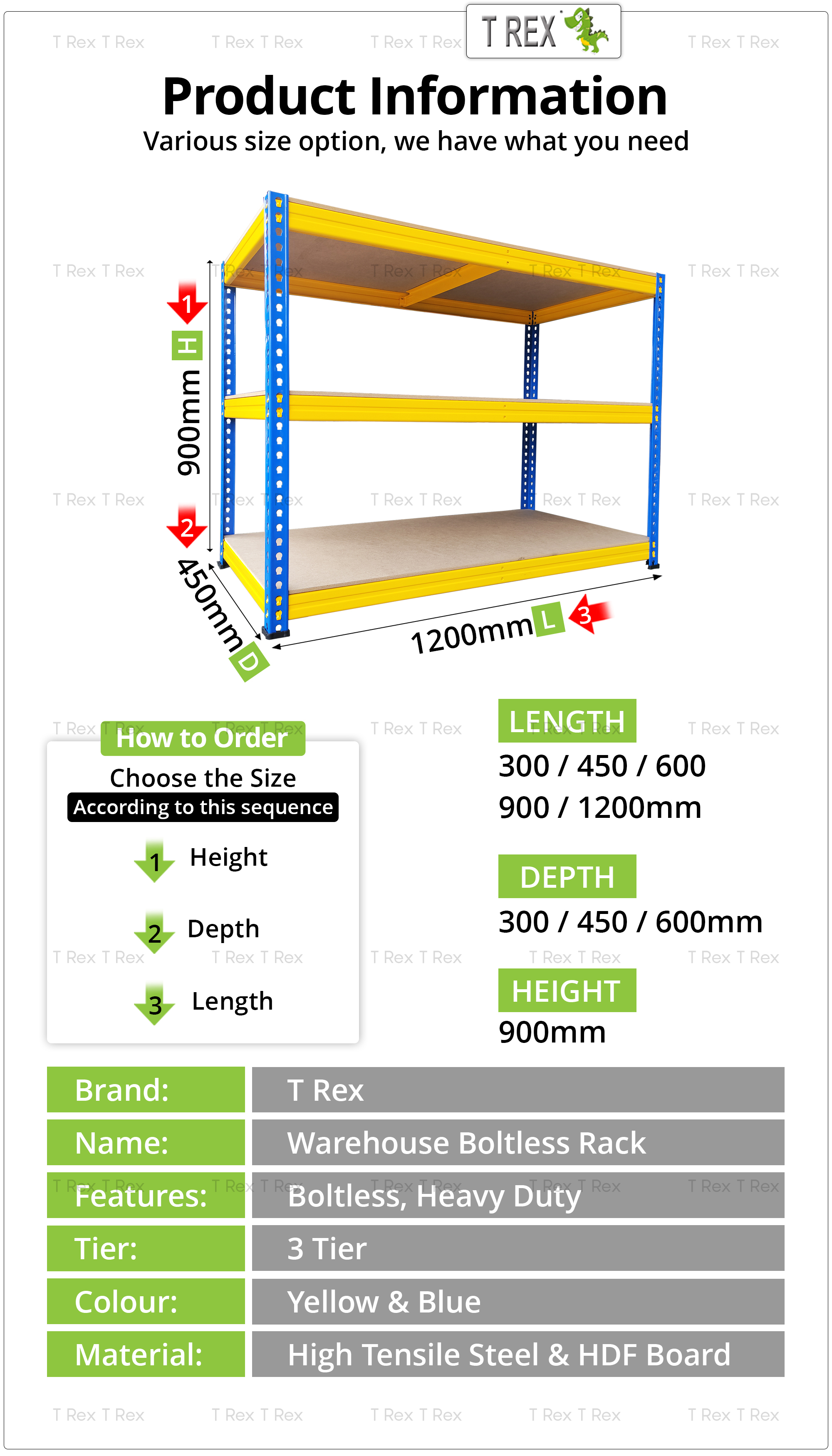T Rex 3 Tiers Warehouse Boltless Rack / Home, Office Storage Rack ...