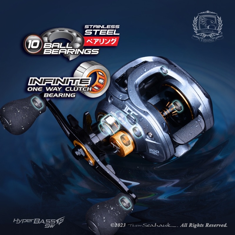 Team Seahawk Hyper Bass SW 200HSL Baitcast Fishing Reel BC Baitcasting ...