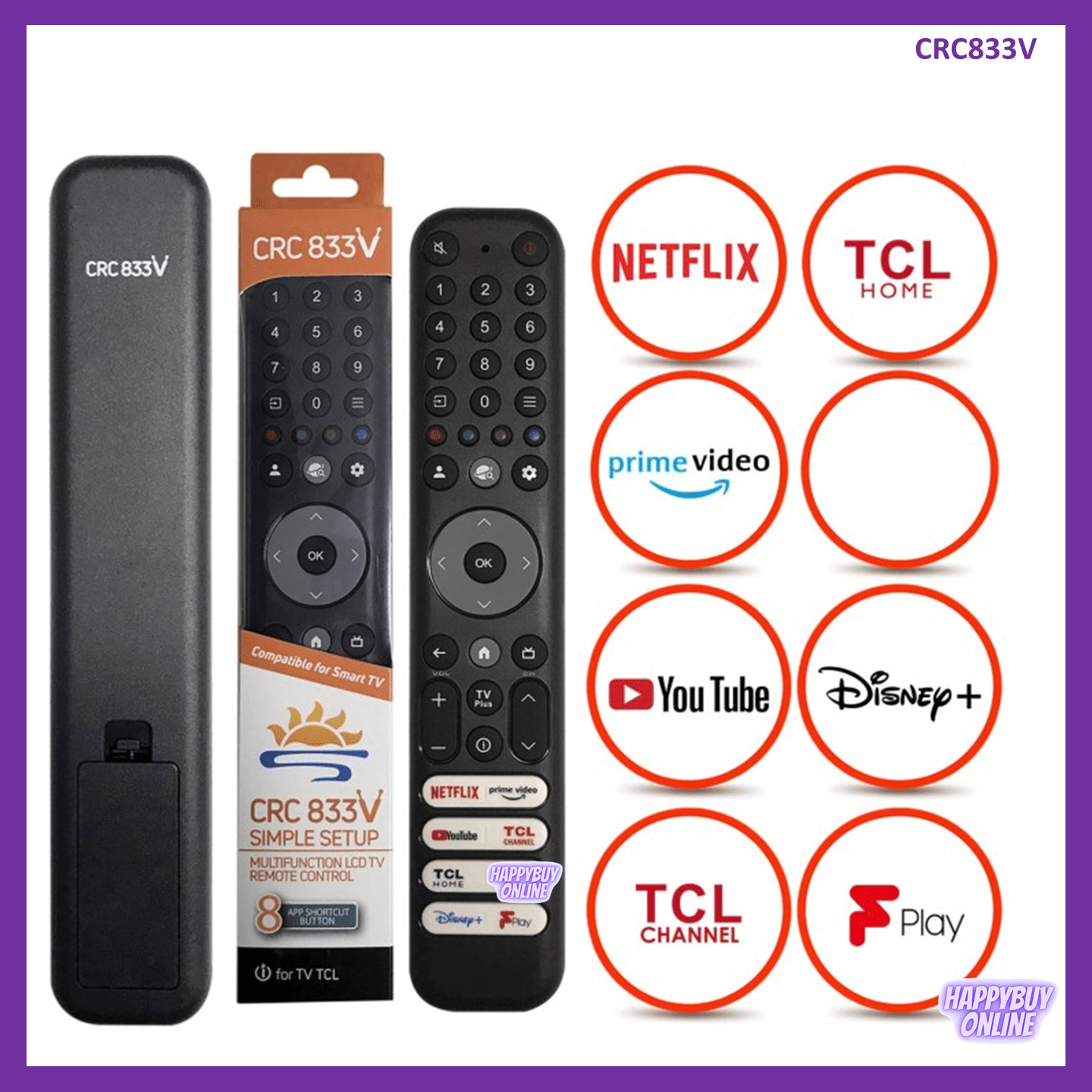 Compatible for TCL 4K QLED Smart Android TV Remote Control CRC833V ...