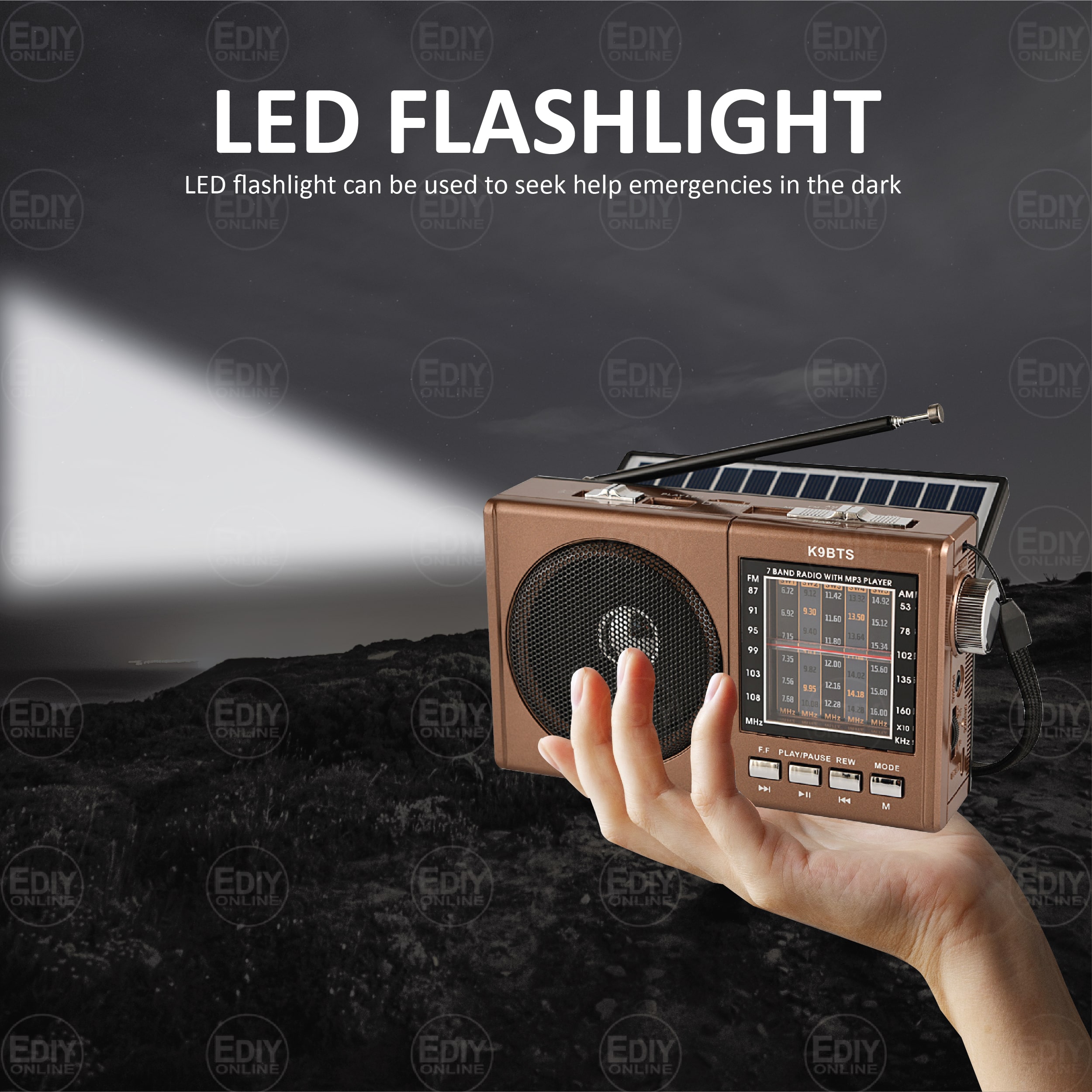 Solar Rechargeable FM TV AM SW Radio Flash Torch light Emergency ...