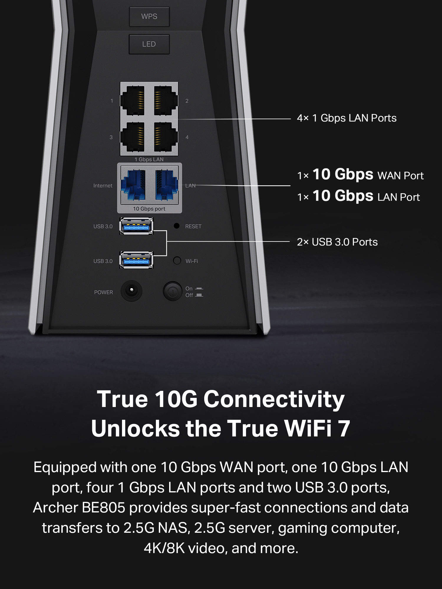 TP-Link Archer BE805 WiFi 7 Tri-Band Dual 10G + 4x 1G Ports Router with ...
