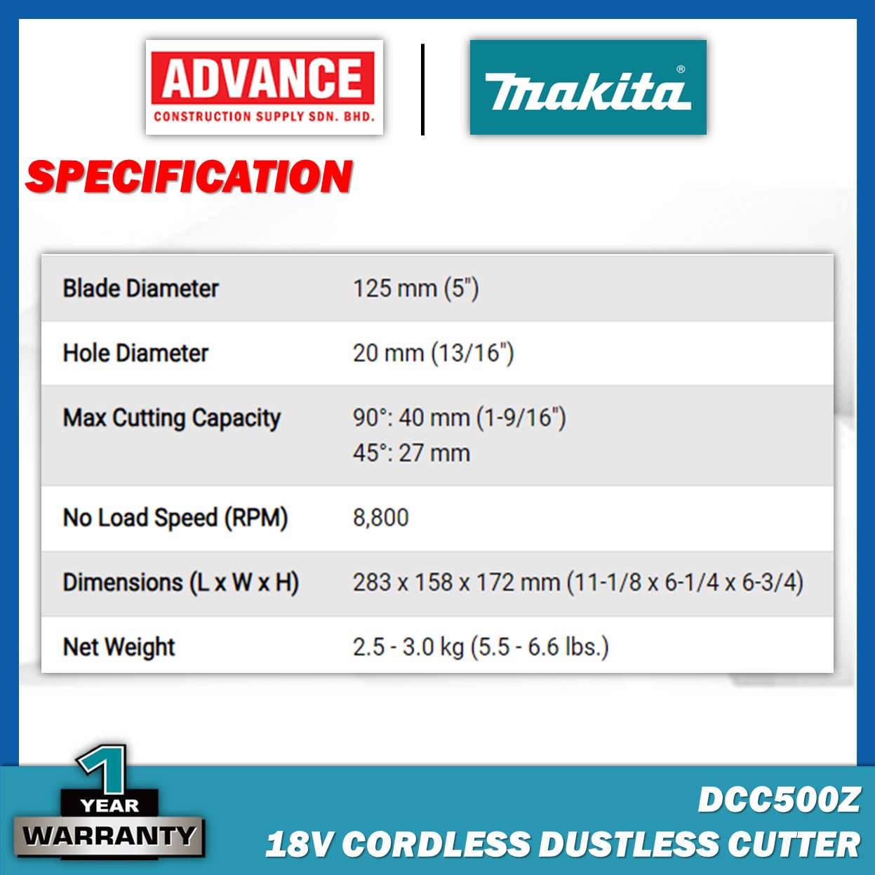 MAKITA DCC500Z 18V Cordless Dustless Cutter 125MM (5") | Shopee Malaysia