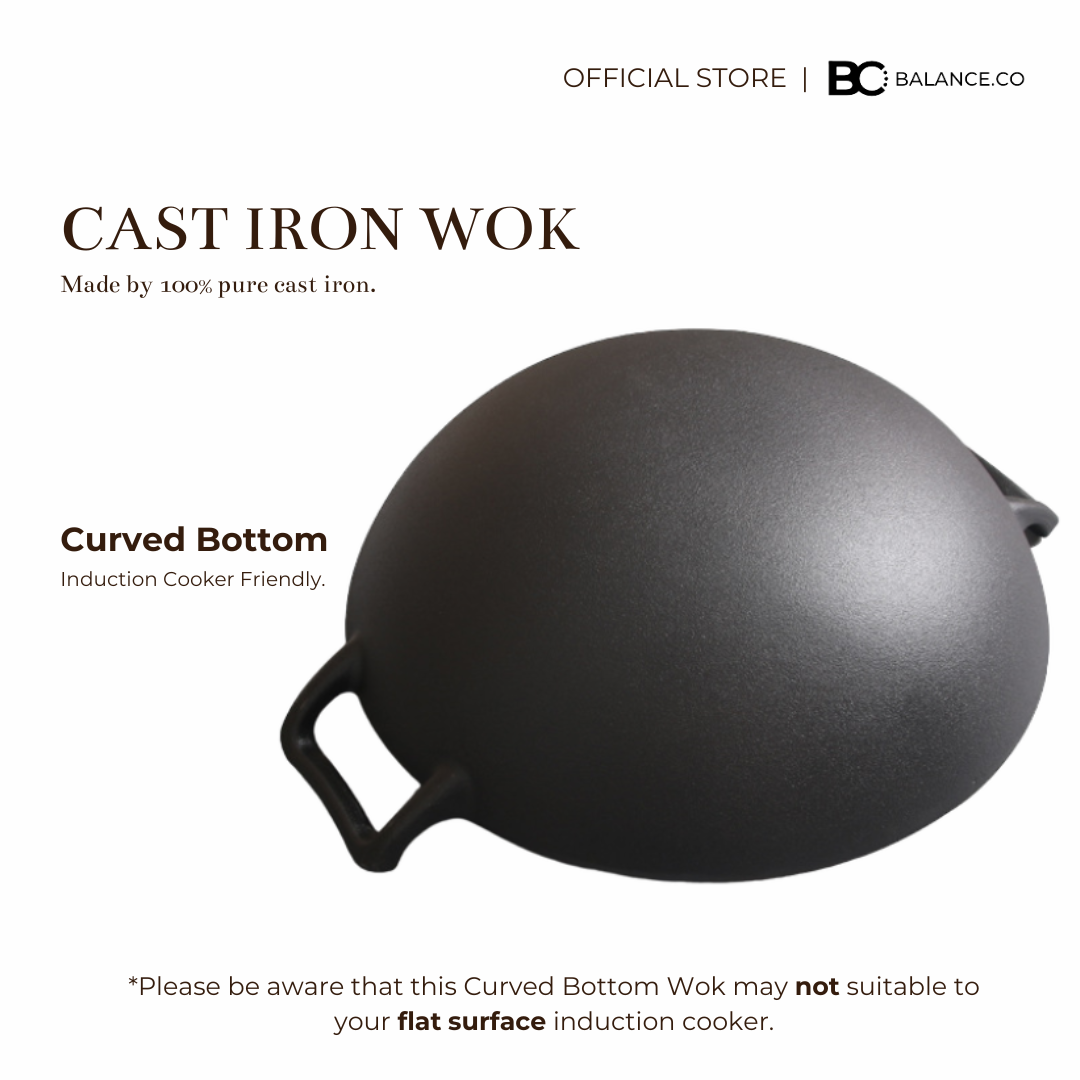 Balance.co Premium Pre-seasoned Pure Cast Iron Wok Non Stick Uncoated ...