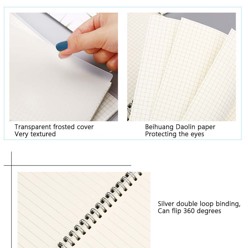 B5 A5 160 Pages Blank Grid Line Matte Cover Notebook Spiral Book Coil Notebook Journal Diary ...