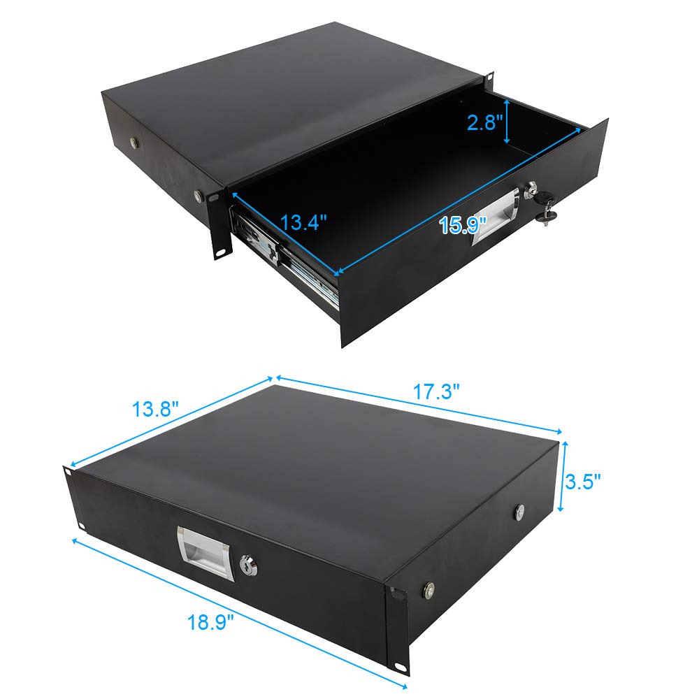 2U Server Rack Drawer 19" 19 Inch Standard Size Rack Mount Drawer Case ...