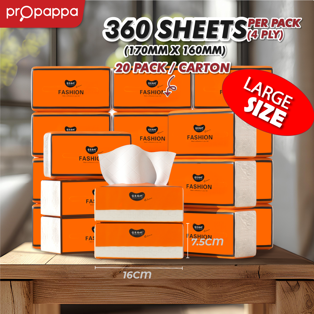 Propappa - [20 Packs/Ctn] Deluxe Soft Facial Tissue (90 Draws/4 Ply/360 ...