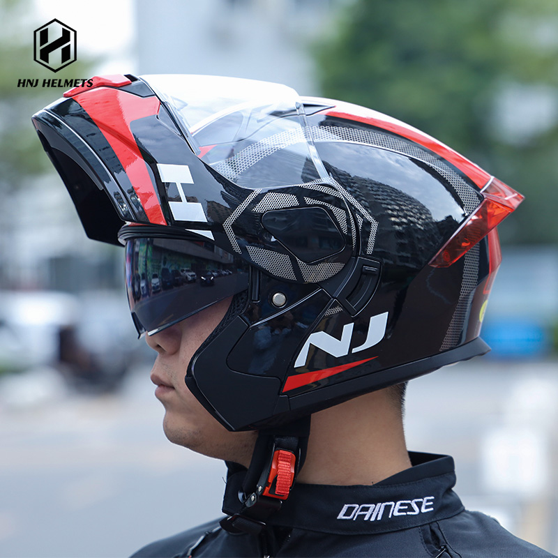 HNJ Flip Up Helmet Full Face Motor Double Visor Motorcycle Anti-fog 3C ...