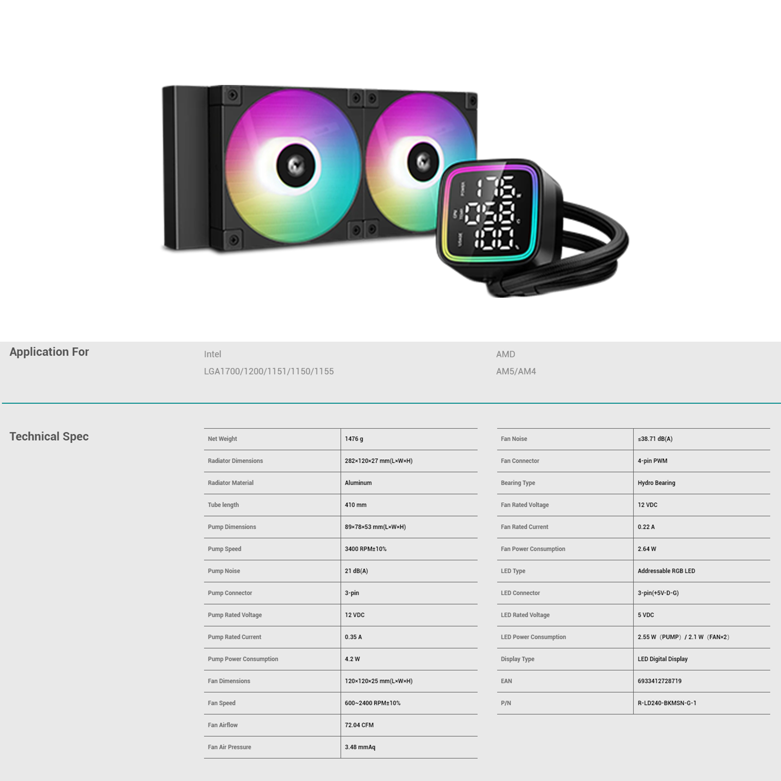 DEEPCOOL ARGB Liquid Cooling With Digital Status Screen LD240/LD360 ...