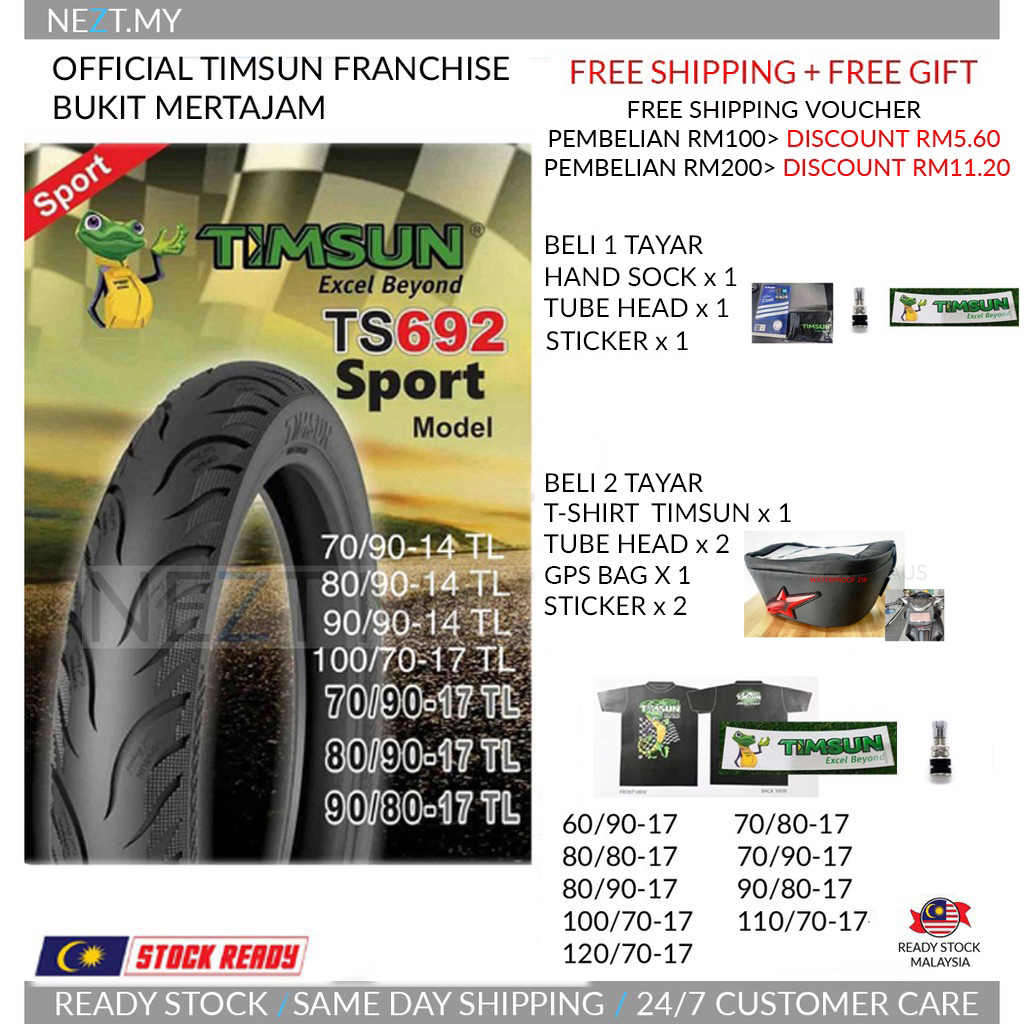 TIMSUN TAYAR TYRE TS692 60/90-17 70/80-17 80/80-17 70/90-17 80/90-17 90 ...