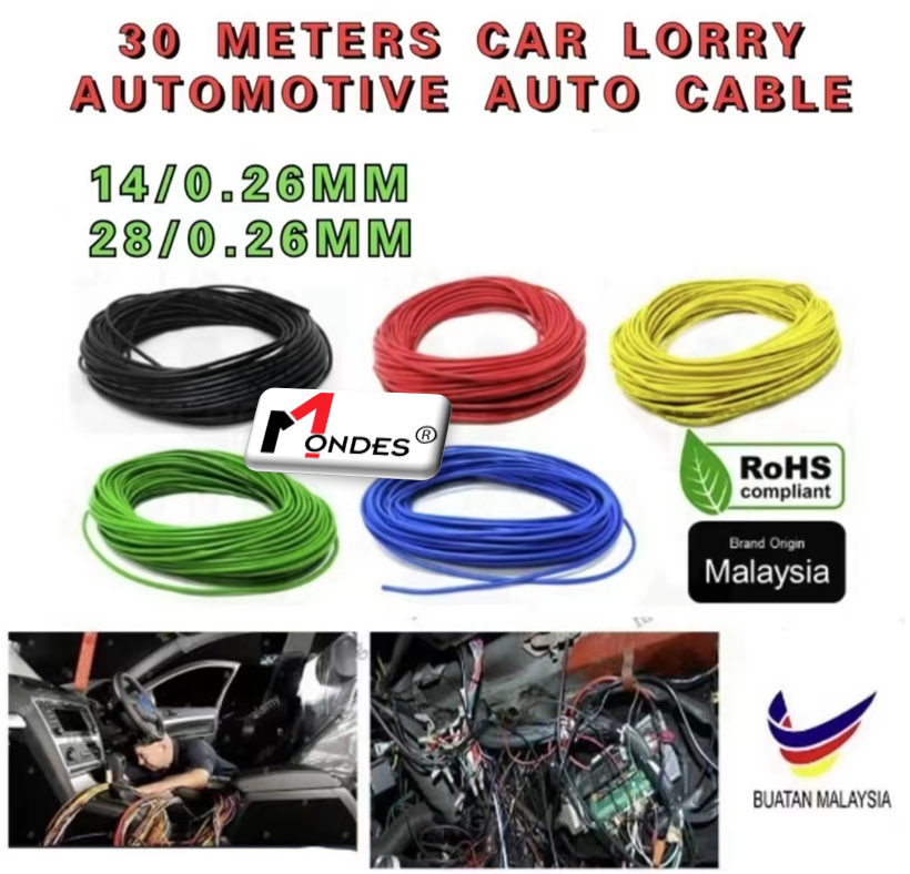 30 METER Automotive Wire Pure Cooper Auto Cables (Made in Malaysia) 14/ ...