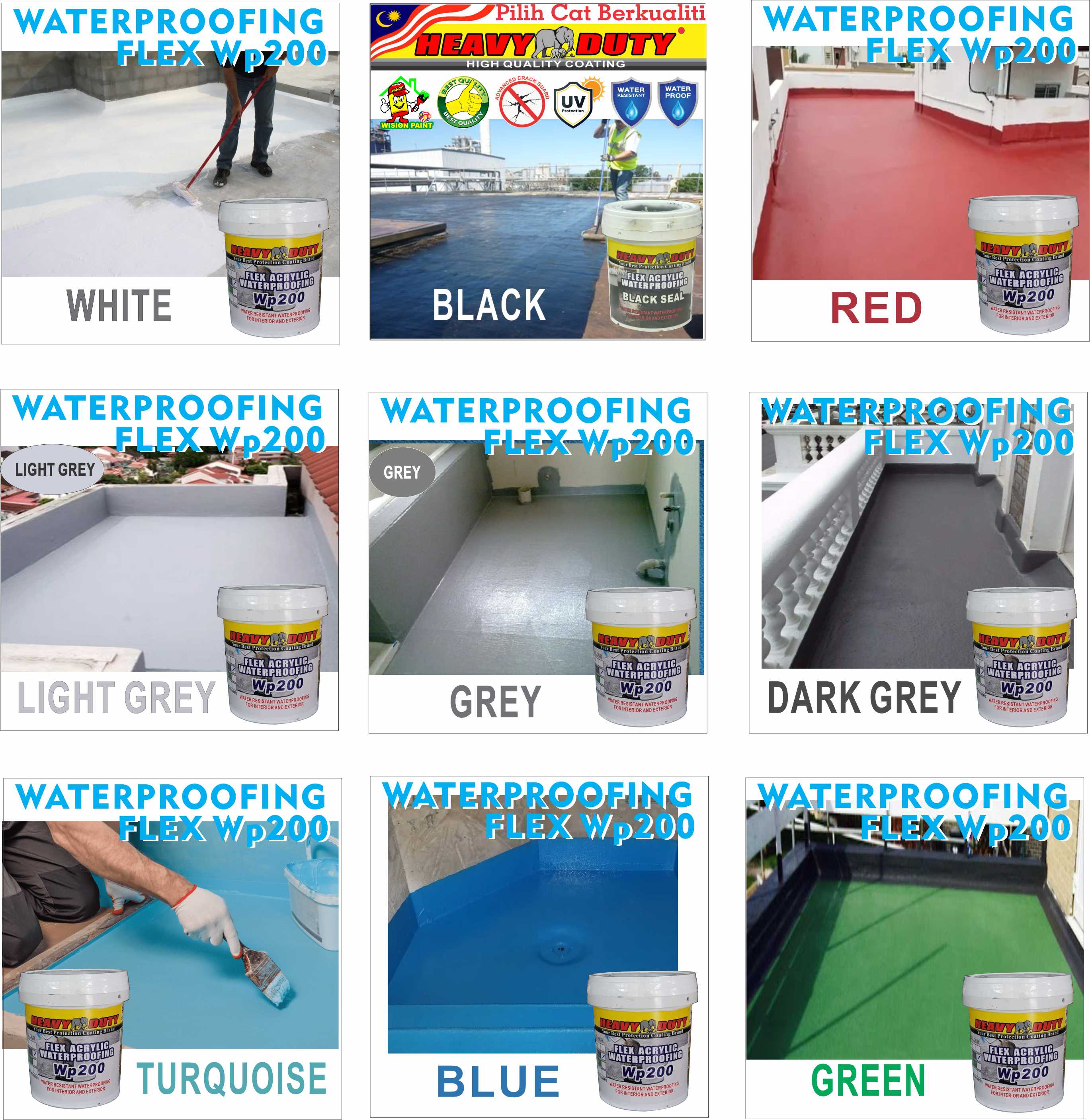 HEAVY DUTY ( 5KG ) WP200 Acrylic Waterproofing Paint Coating Colour Cat ...