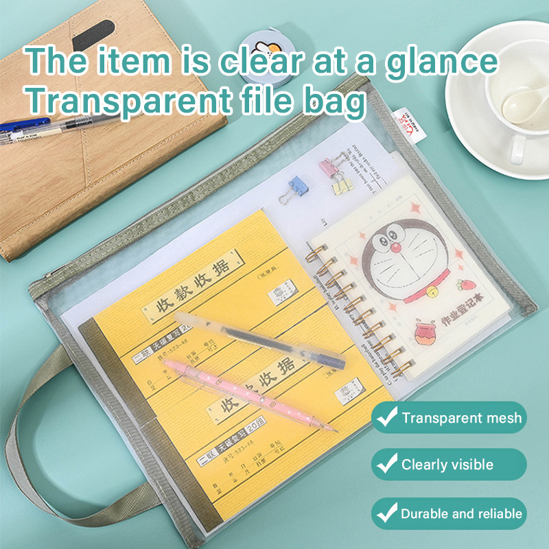 Double Layer Nylon Document Bag File Folder Pouch A4 Zipper Bags School ...