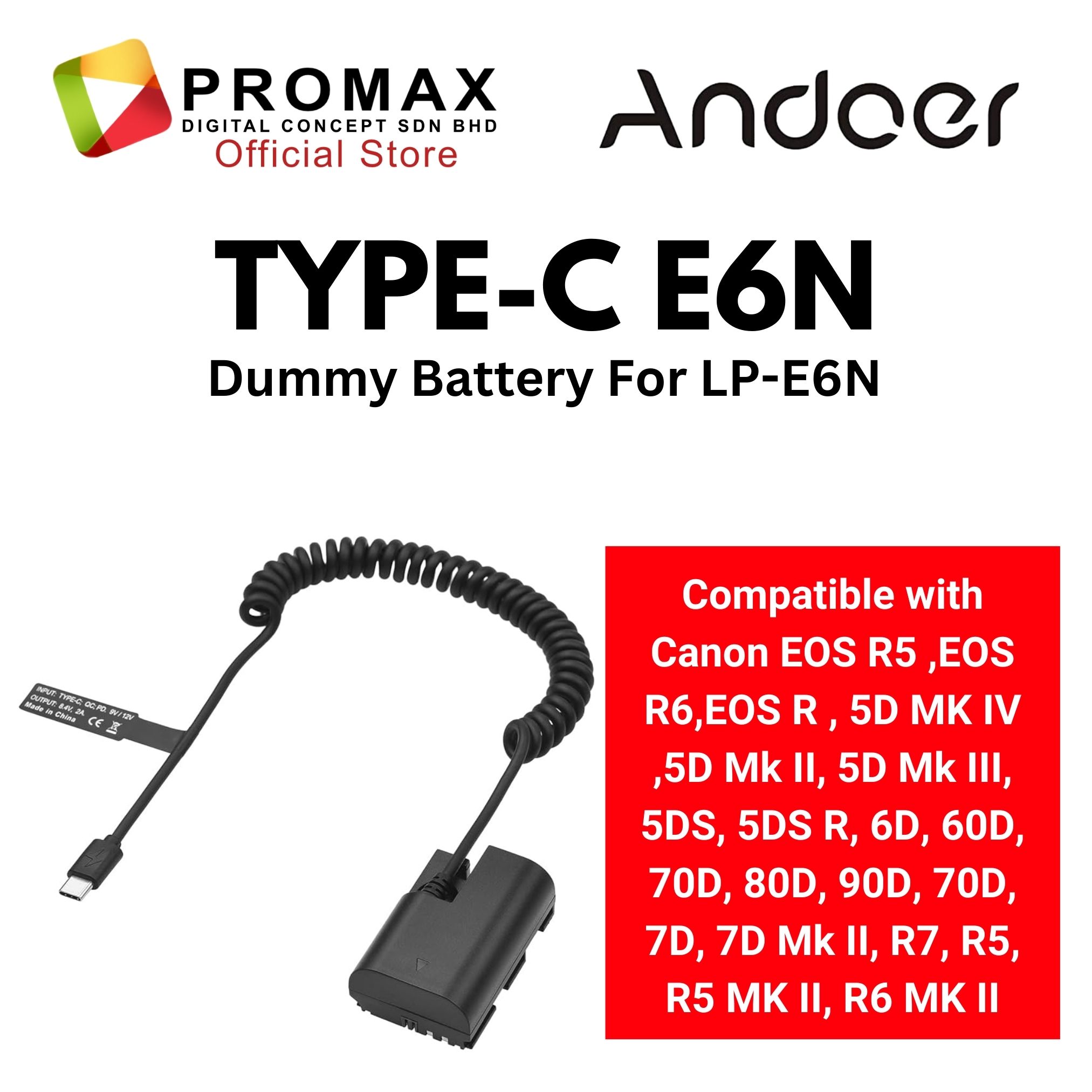 ACK-E6 USB-E6 TYPE-C E6N DUMMY BATTERY + Camera AC power supply adapter For Canon LP-E6 R5 R6 II ...