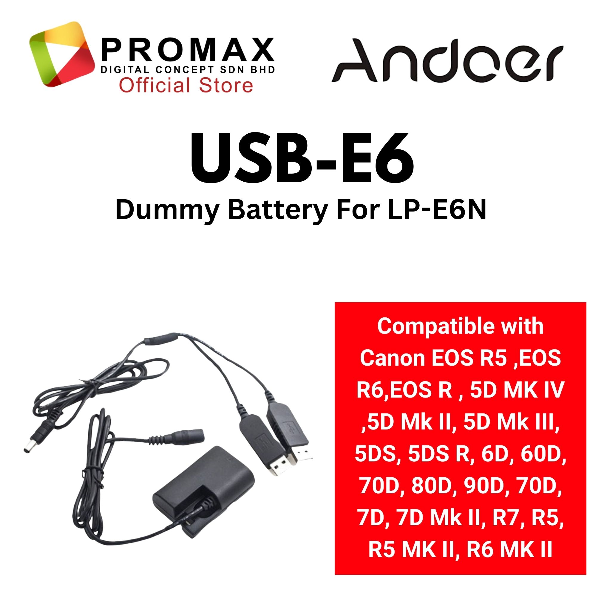 ACK-E6 USB-E6 TYPE-C E6N DUMMY BATTERY + Camera AC power supply adapter ...