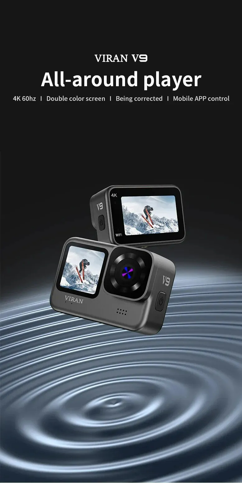 VIRAN V9 Dual Screen Action Camera 4K Budget Waterproof with Wifi Touch Screen Video Stabilizer ...
