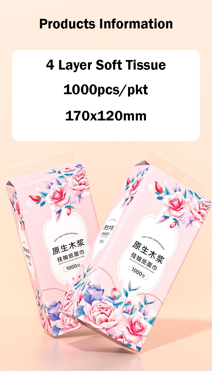 4 Ply Hanging Tissue Paper Deluxe Soft Tissue 1000Sheets Facial Tissue ...