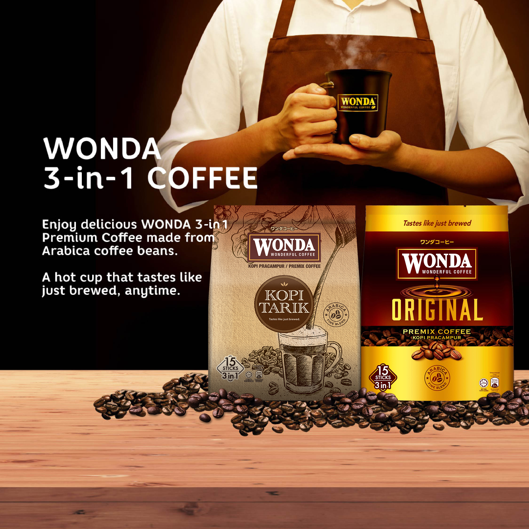 Wonda 3 in 1 Original/Kopi Tarik 20g/18g x 15 sachets x 24 packs (Carton) | Shopee Malaysia