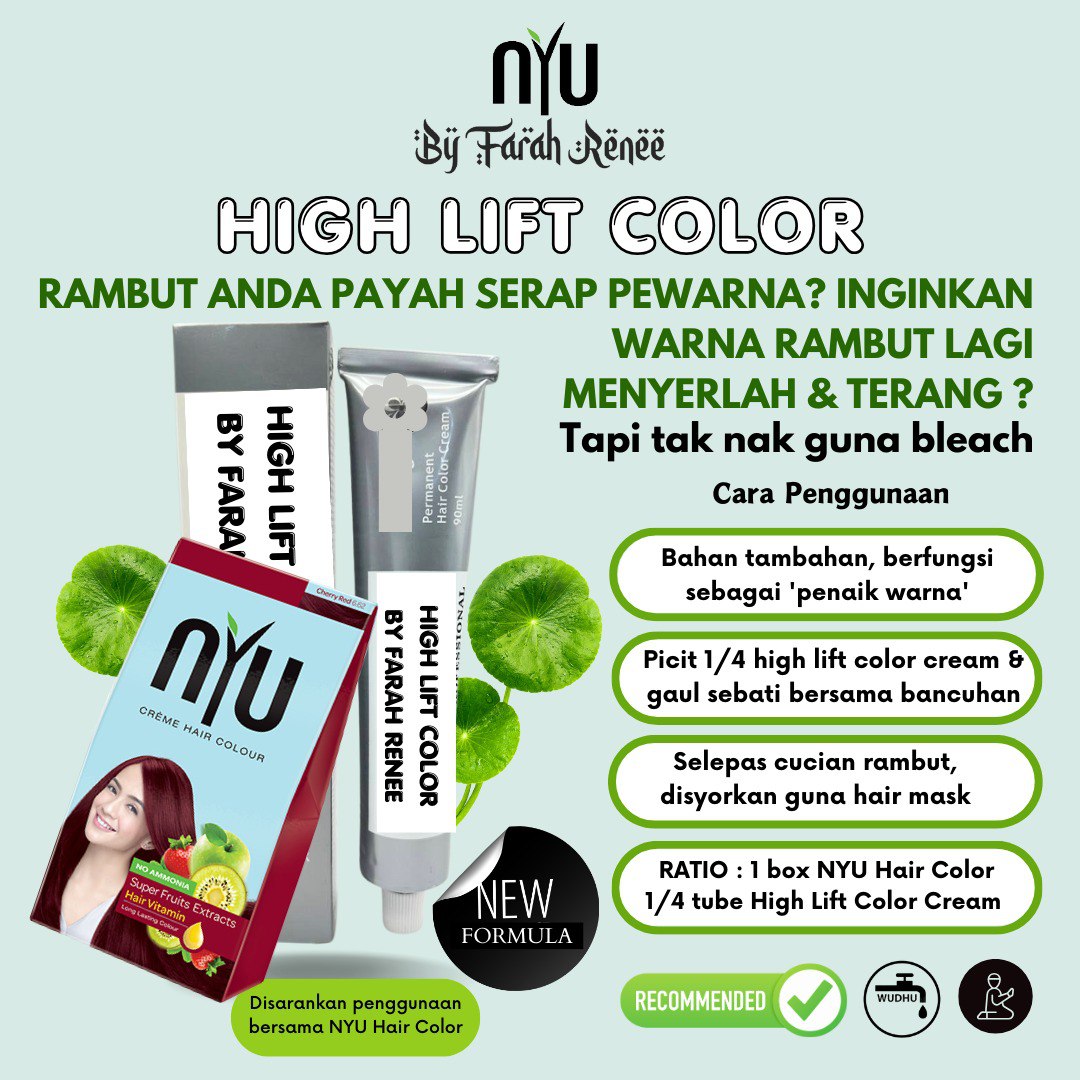 FREE GIFT NYU Hair Color Halal High Lift Pewarna Rambut Sah Solat Tutup ...