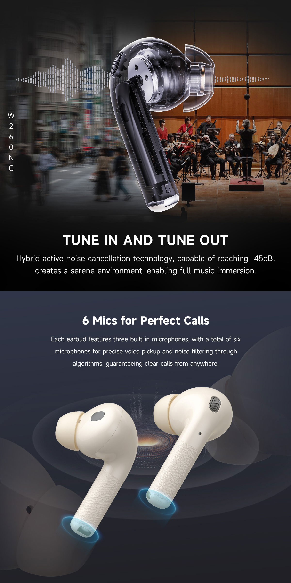 Edifier W260NC -45dB Hybrid ANC True Wireless Earbuds - Hi-Res Audio ...