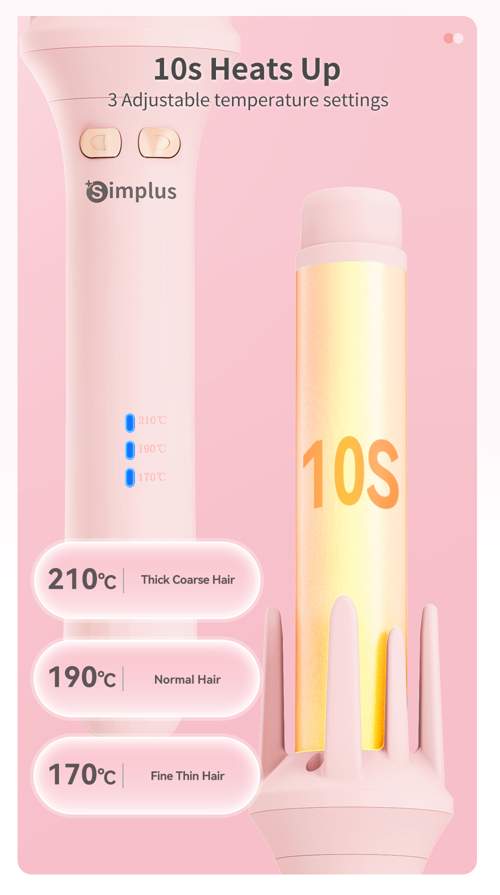 【Simplus Pink】Auto Curling Iron丨32MM丨Big Curls Loose Waves丨No-Damage ...