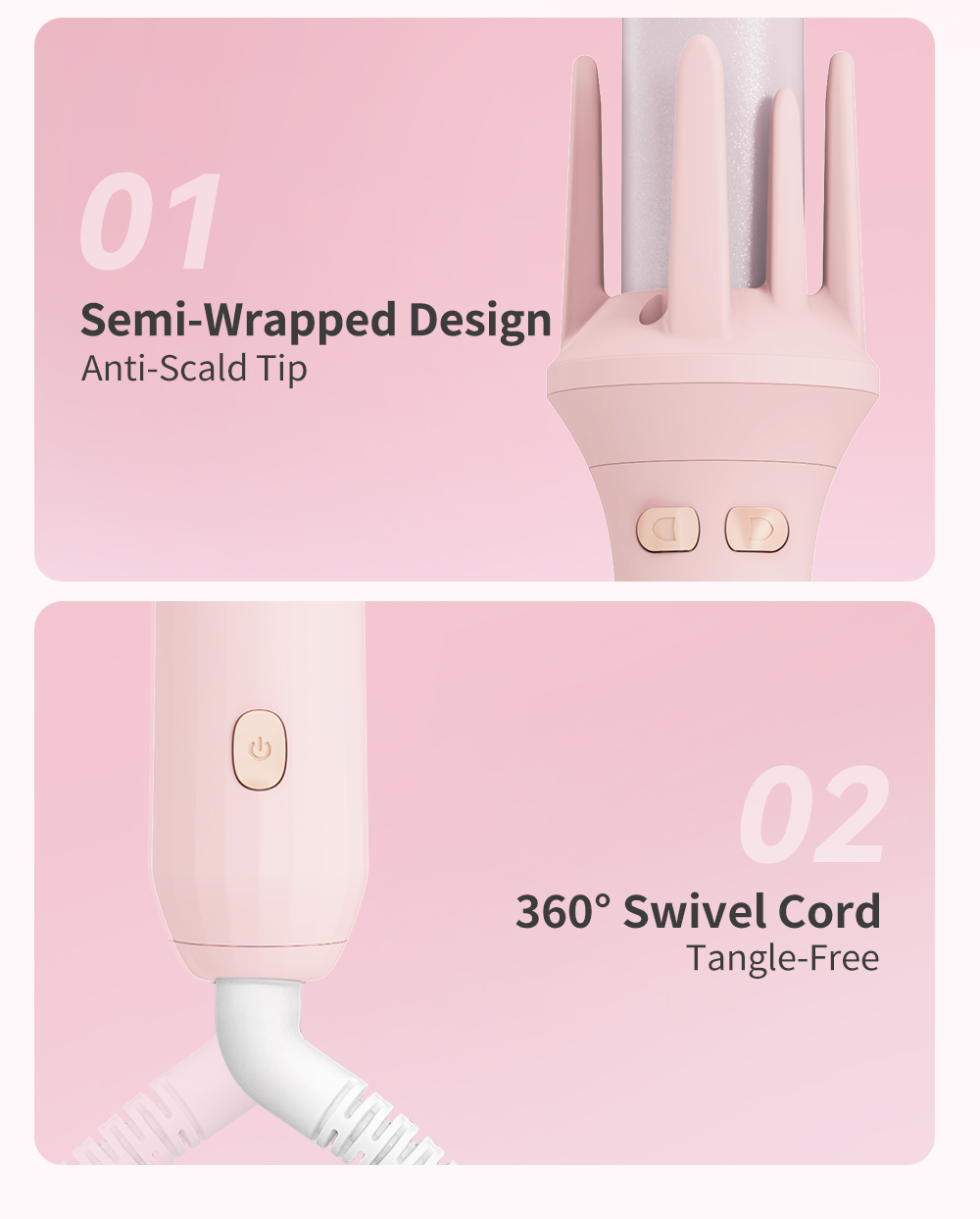 【Simplus Pink】Auto Curling Iron 32MM Long Lasting Big Curls Loose Waves No-Damage Hair Styler ...