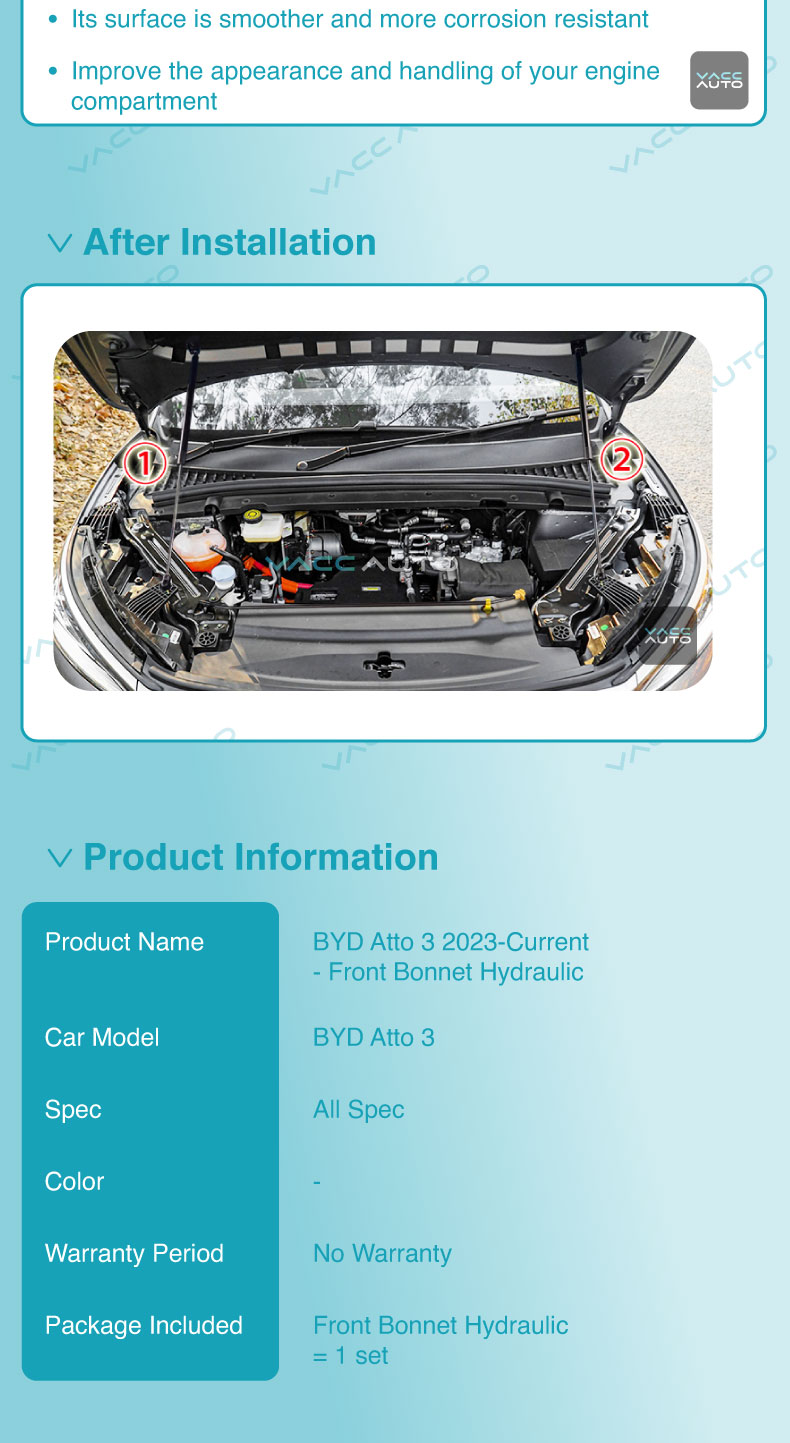 BYD Atto 3 2022 - 2025 Front Bonnet Hydraulic Hood Bonnet Gas Bonnet ...