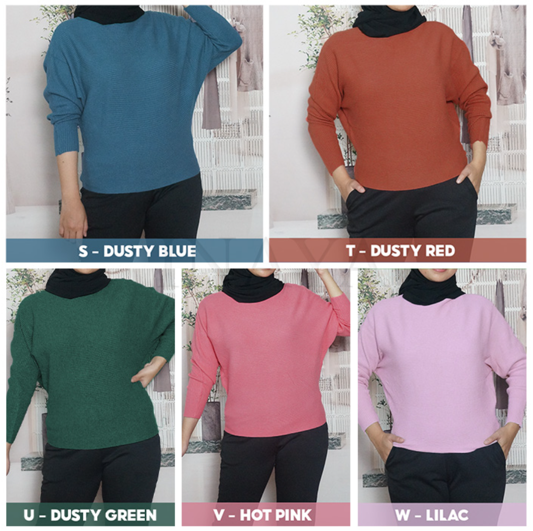 Korea Batwing Top Blouse Knitwear Long Sleeve for Women Casual Baju ...