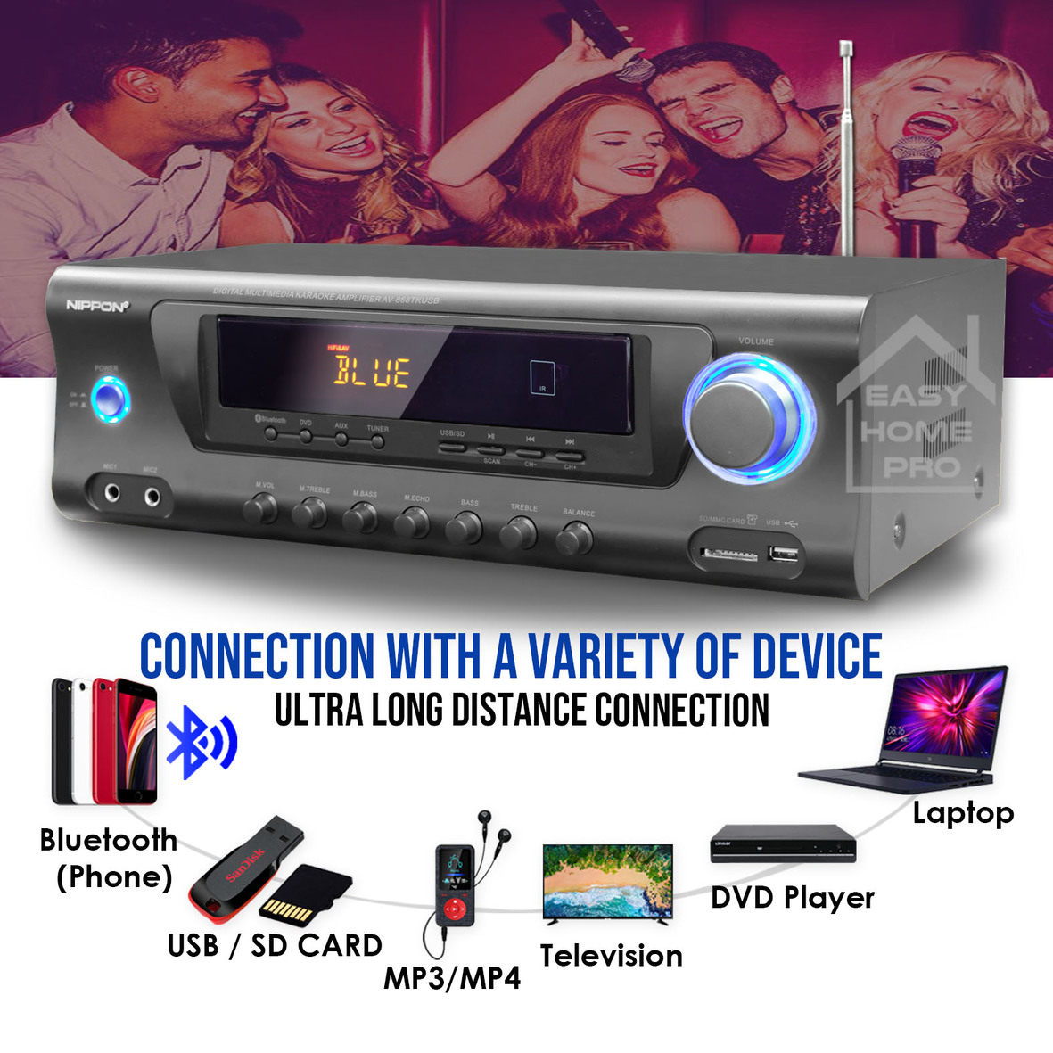 NIPPON AV-868TKUSB Power Amplifier Karaoke Amp Ampli Home Theater Receiver Support USB SD FM ...