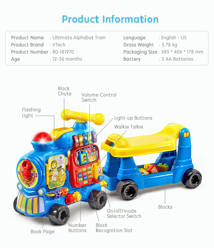 VTech 4 in 1 Ultimate Alphabet Train (Blue) Ride-on Toys Learning kids ...