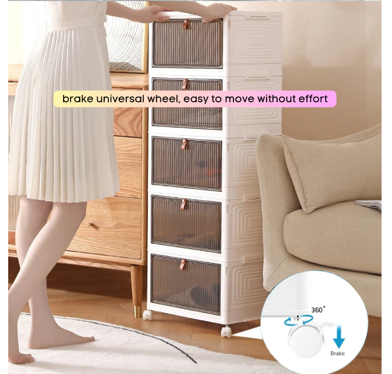 Luxury Home 6 Layers Foldable Storage Box Cabinet With Wheels Stackable ...