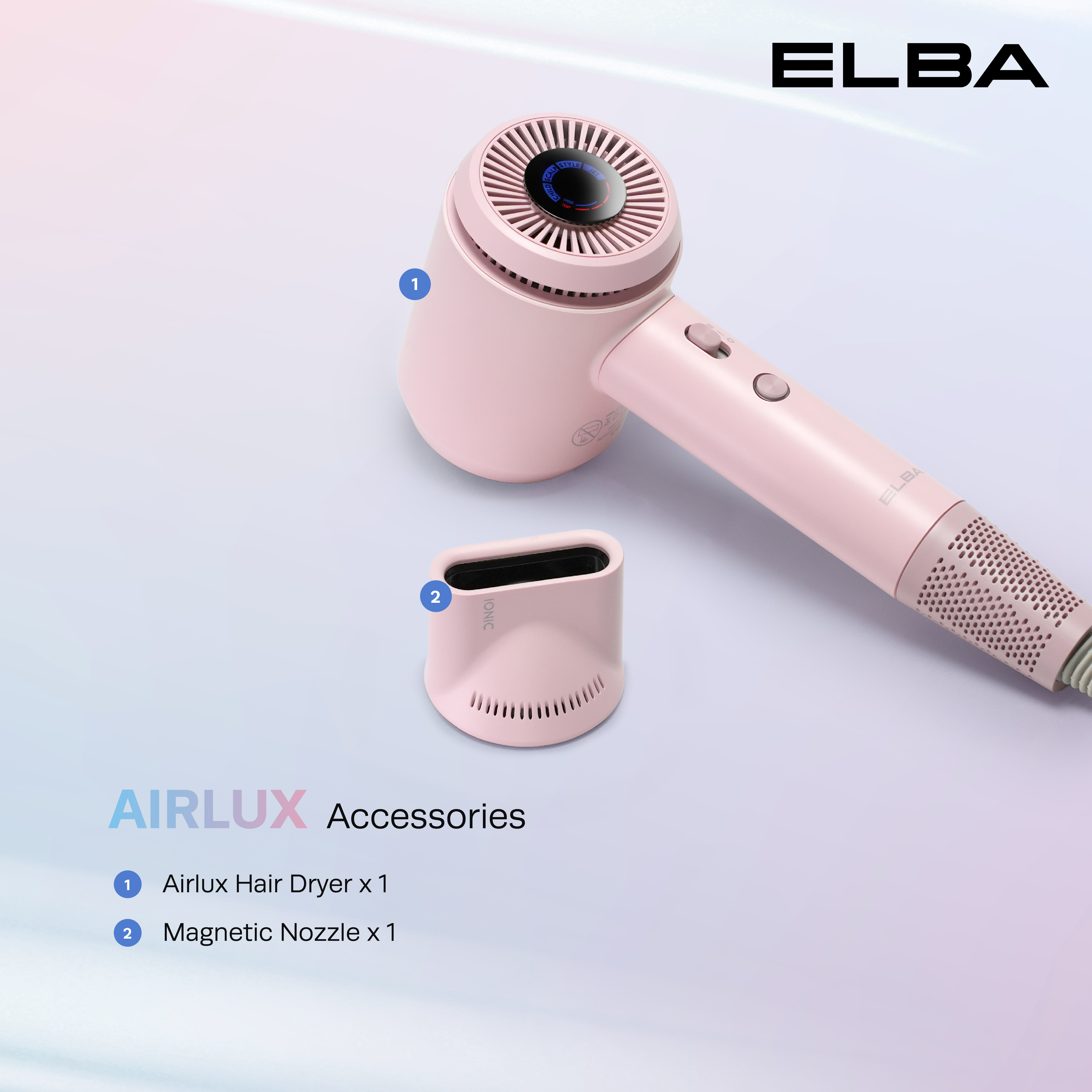 (NEW) ELBA AIRLUX Hair Dryer EHD-Q4643D(BL/PK/PP) - Ionic, Low Noise, 4 ...