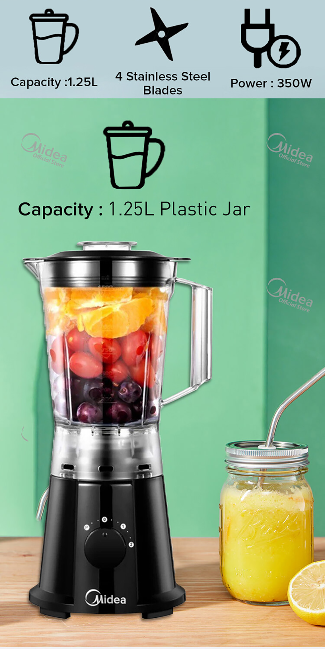 Midea MBL-35BK 1.25L Blender (350W) *With Grinder* | Shopee Malaysia