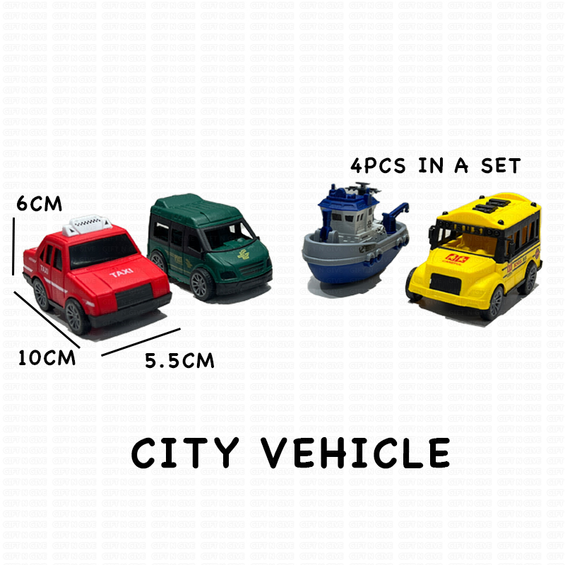 4PCS Construction Taxi School Bus Ship Space Car Plane Push Pull Back ...