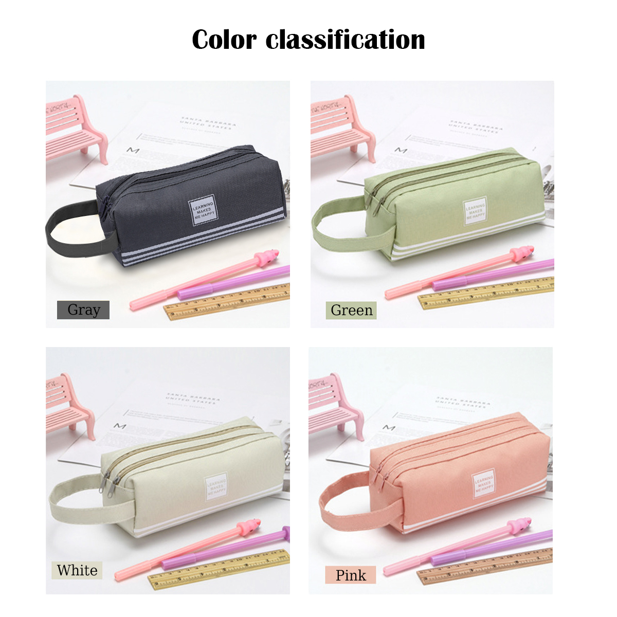 ️🇲🇾 Large Double Layer Pencil Case Double Zip Canvas Pen Pouch Pen ...