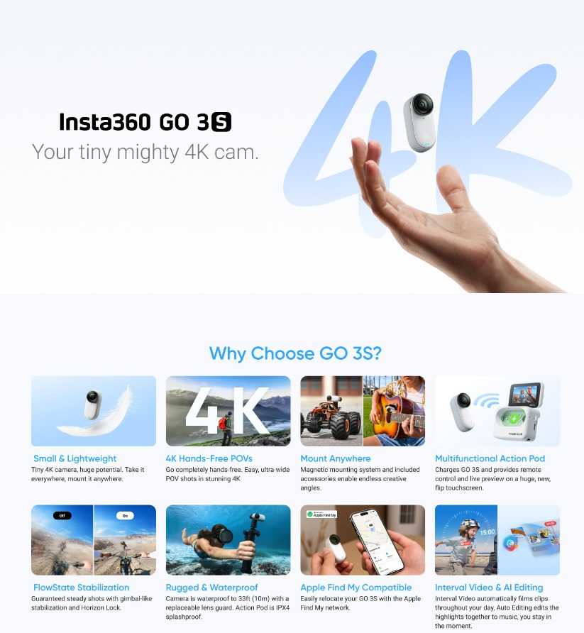 Insta360 GO 3S - The Tiny Mighty Action Cam 4K Video / GO3S | Shopee Malaysia