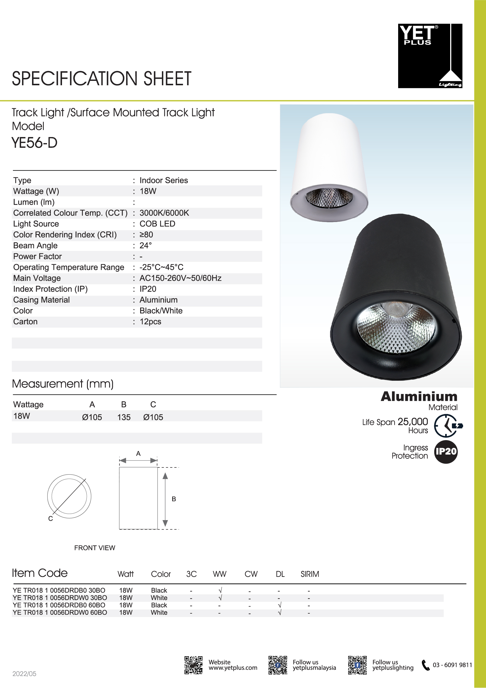 YETPlus YE56-D 18W Black / White LED Surface Mounted Track Light ...