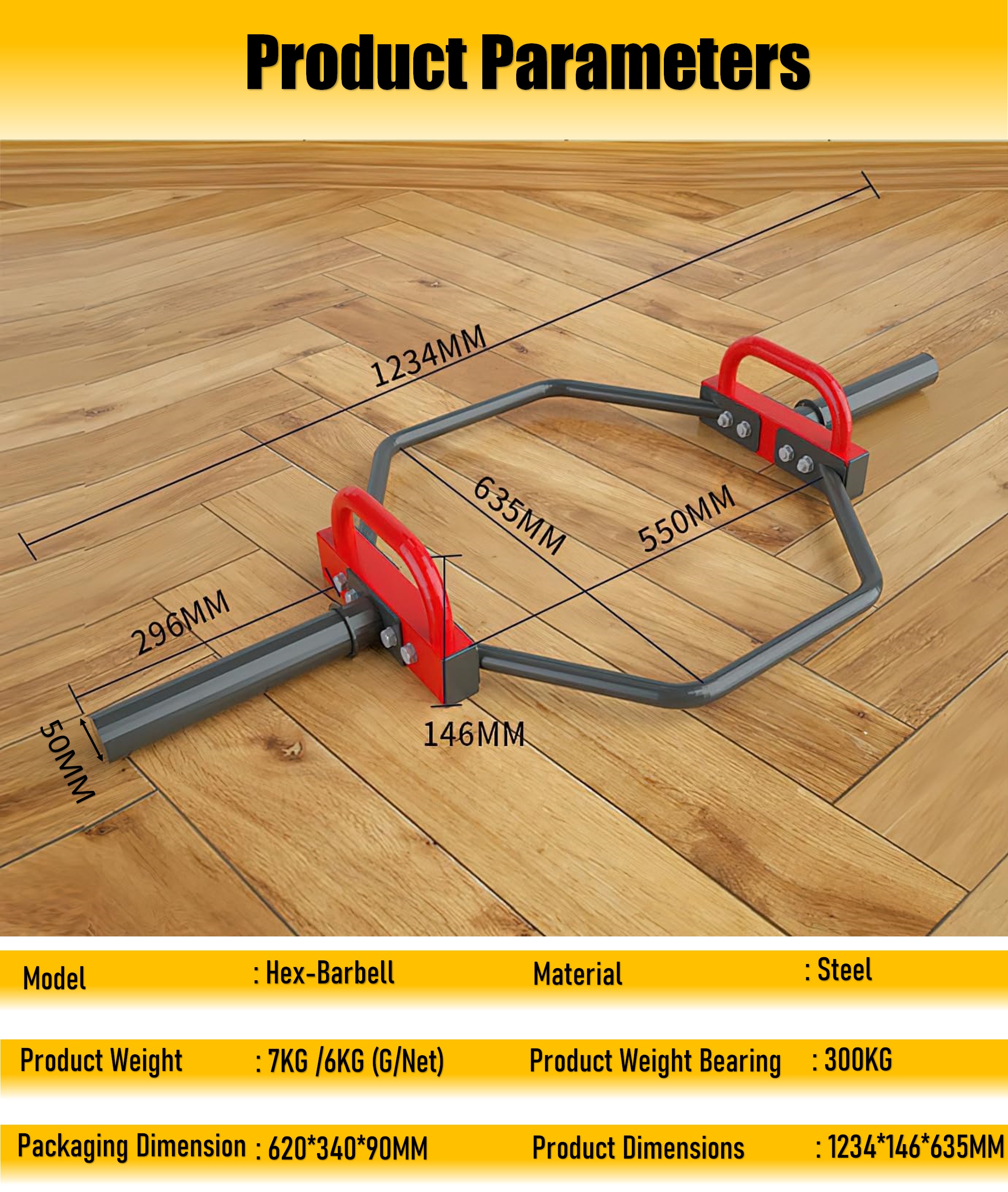 Hexagonal Barbell Bar 5CM Olympic Trap Bar Hex Bar Shrug Bar Hex ...
