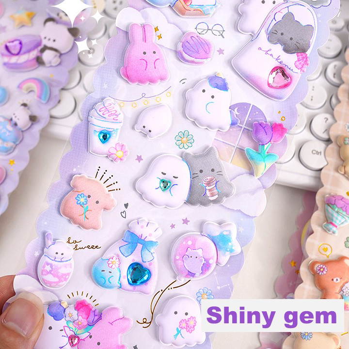 3D Puffy Sticker with gem Bubble Cartoon Sticker Scrapbooking Craft ...