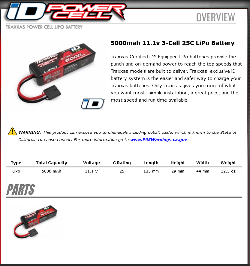 TRAXXAS LIPO BATTERY 3S 11.1V 5000MAH FOR TRAXXAS CERTIFIED REMOTE ...