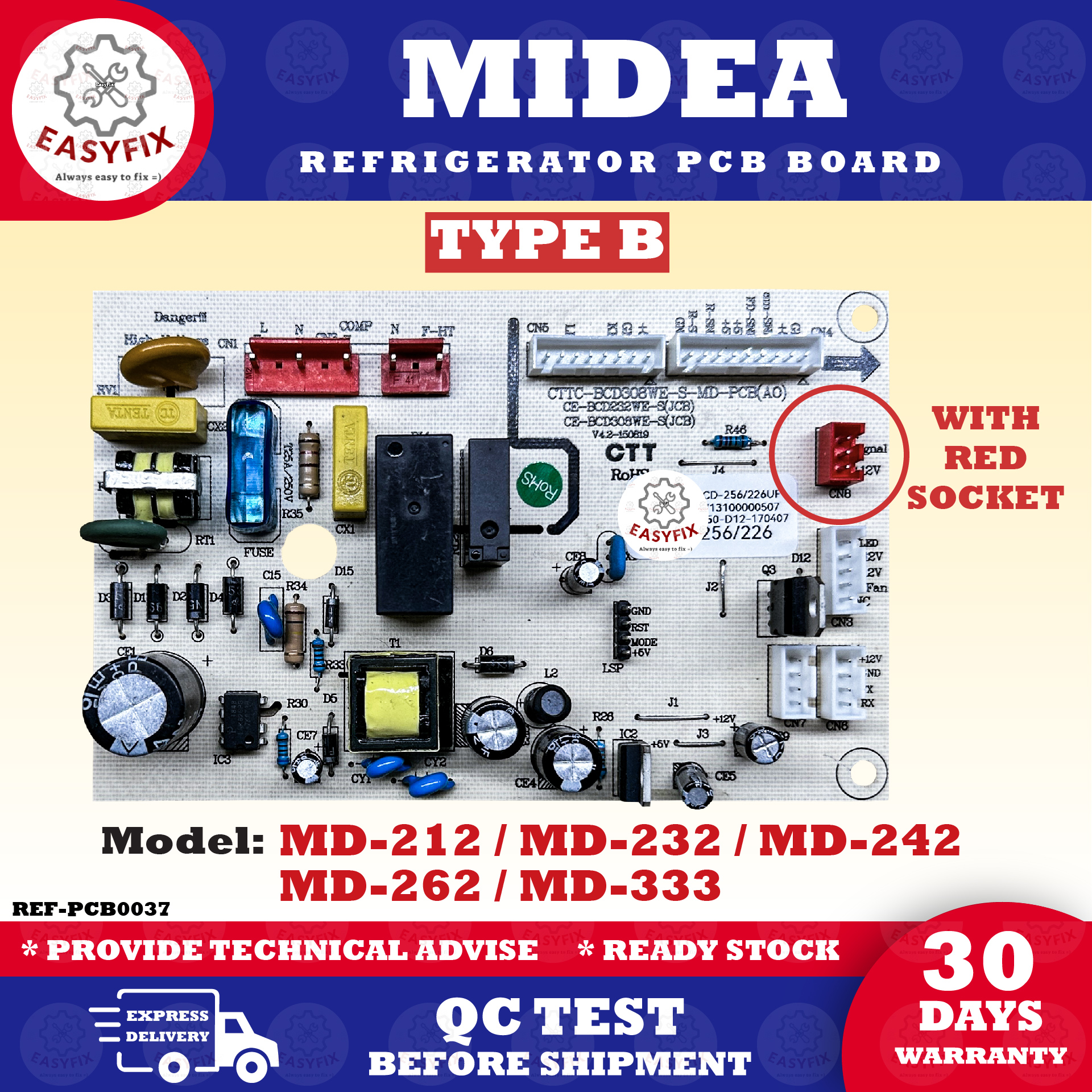 MD-212 / MD-232 / MD-242 / MD-262 / MD-333 MIDEA REFRIGERATOR PCB BOARD ...