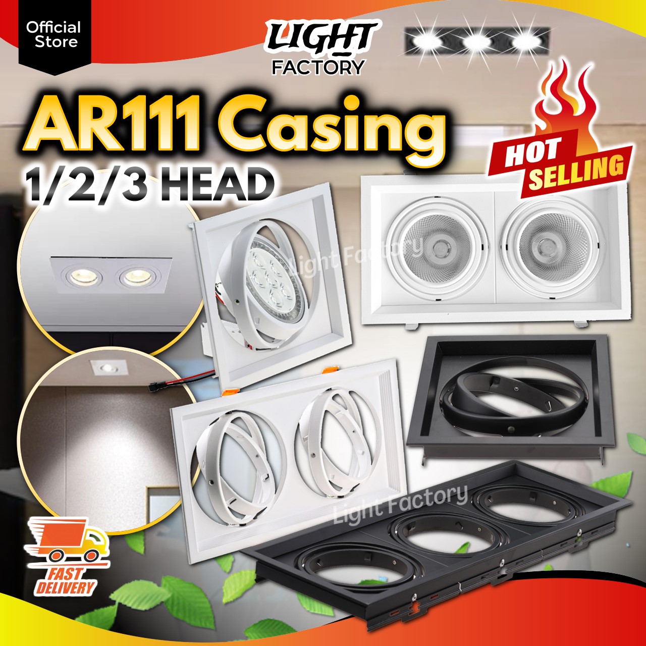 LED AR111 Downlight Casing Black/White AR111 Fitting Single Head ...