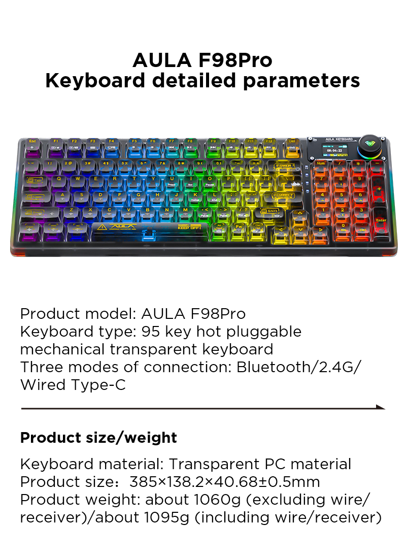 AULA F98 PRO 95key hot swappable Intelligent Screen Mechanical ...