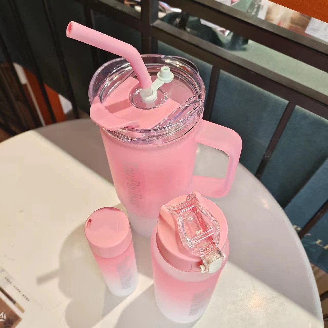 【BUY 1 GET 3】Gradient Color Plastic Cup Large Capacity High Appearance Straw Water Cup Tumbler ...