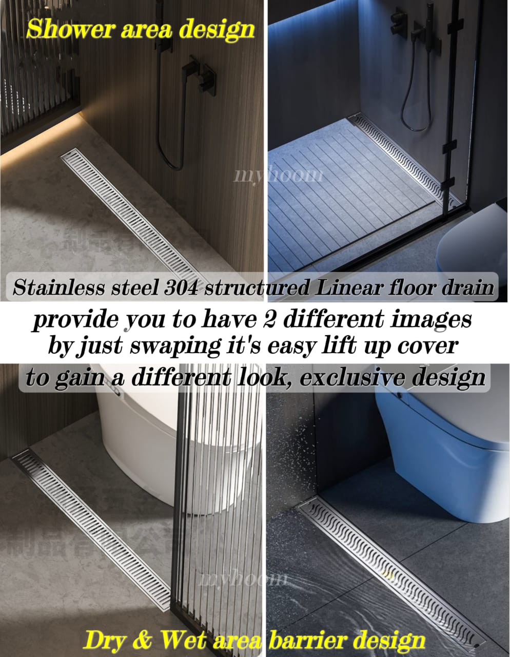 Long Floor Trap/Rectangle Stainless Steel Black Floor Drain/Anti Odor ...